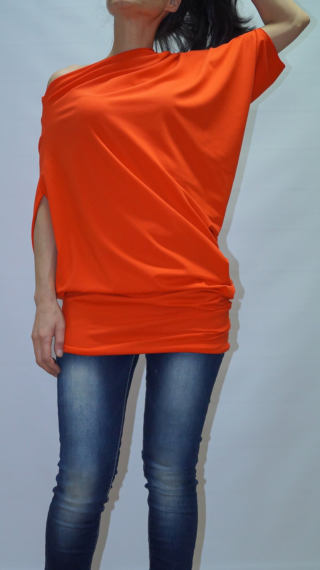 Oversized Asymmetrical Tunic/orange Top/cotton Dress/loose Woman Tunic ...
