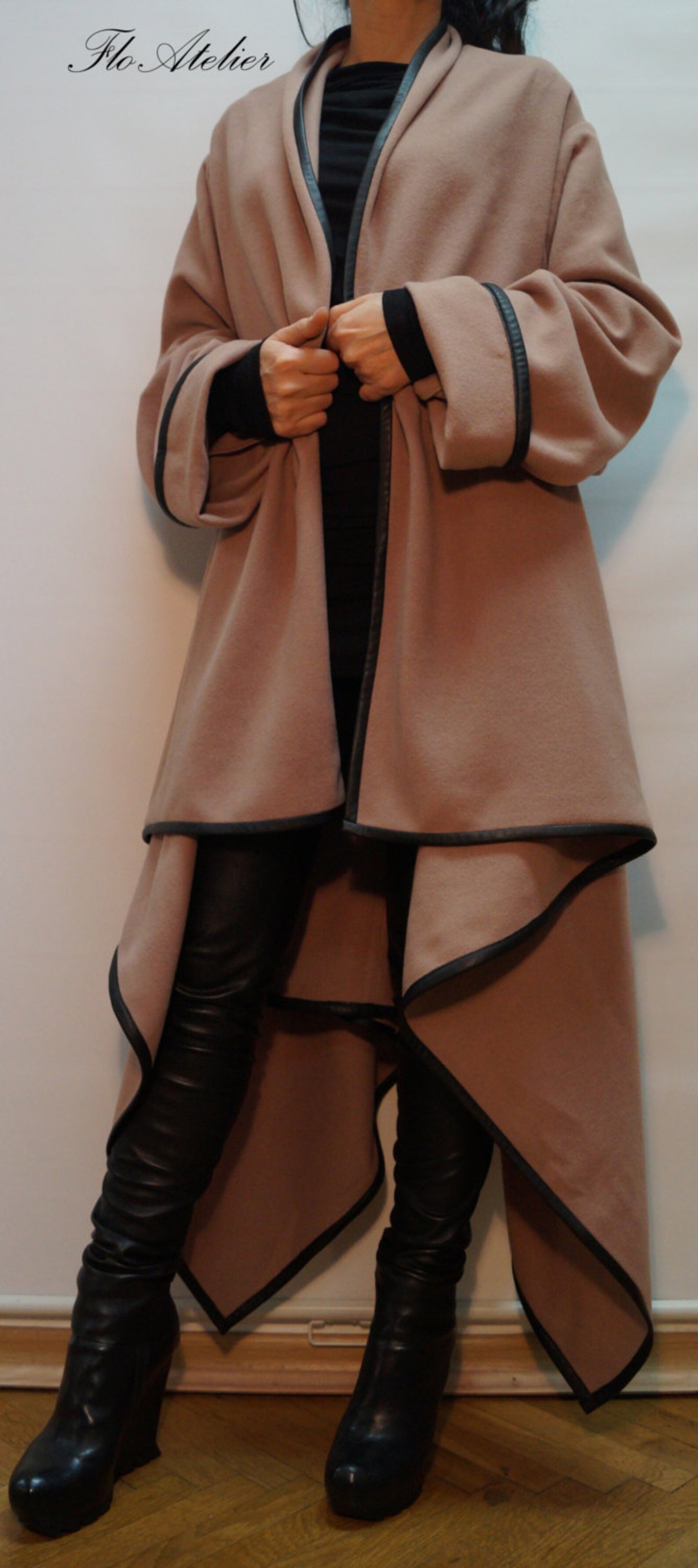 High Collar Coat/asymmetrical Coat With Pockets/ Wool Cashmere | Etsy