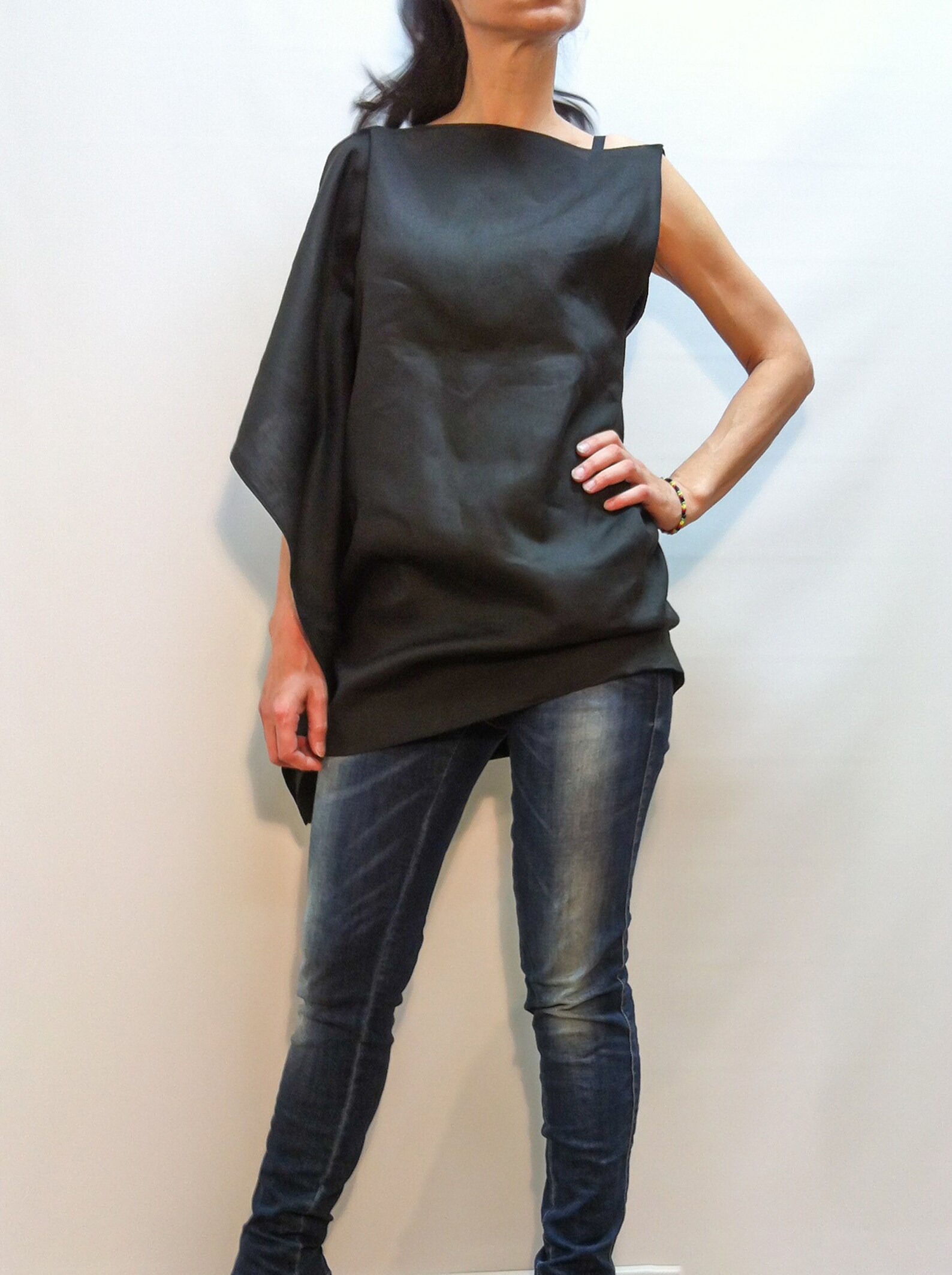 Asymmetrical Tunic Top/oversized Black Linen Top/casual Loose - Etsy