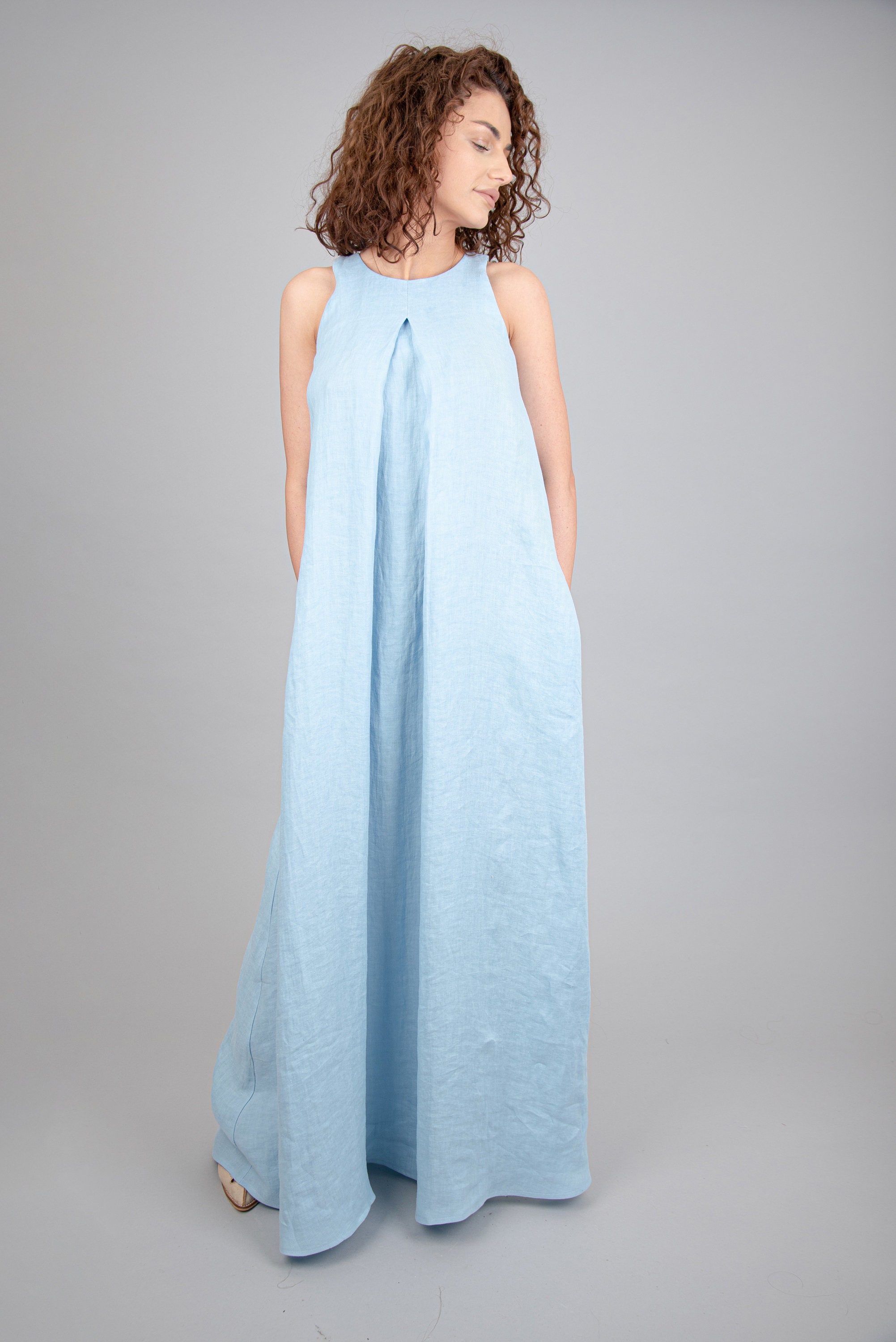 Oversize Linen Dress/loose Linen Dress/sleeveless Long Dress/sleeveless ...