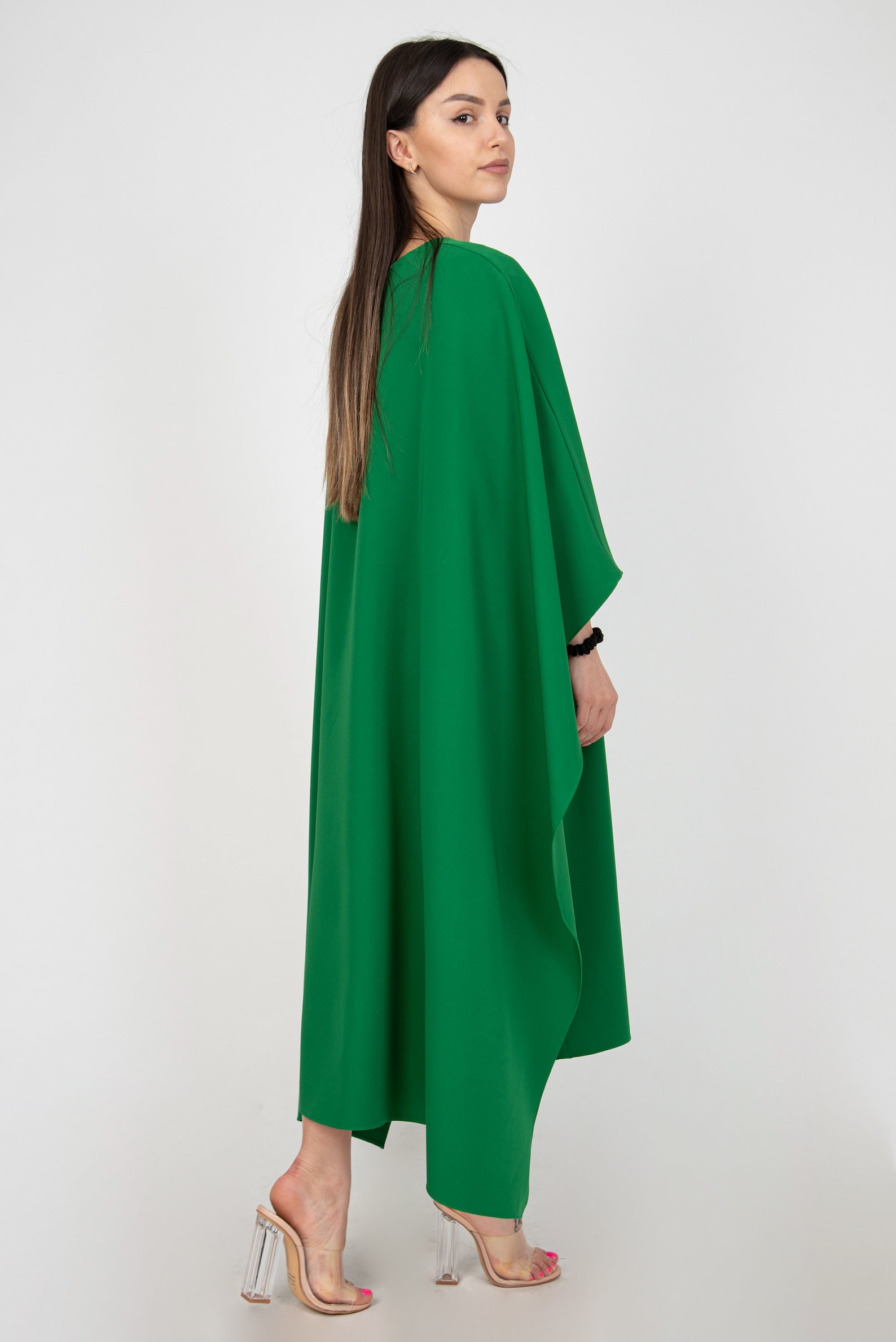 Green Cape Dress/oversized Dress/elegant Flowing Dress/handmade Dress ...