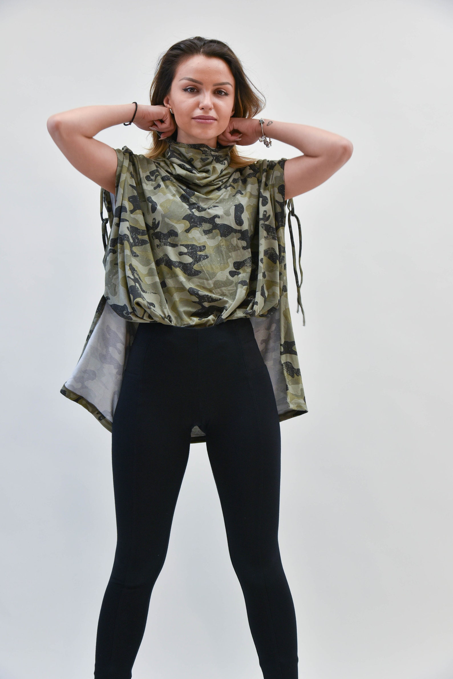 Green 2 in 1 Long Tunic Face Mask/shirt With Integrated Mask/green Camo ...