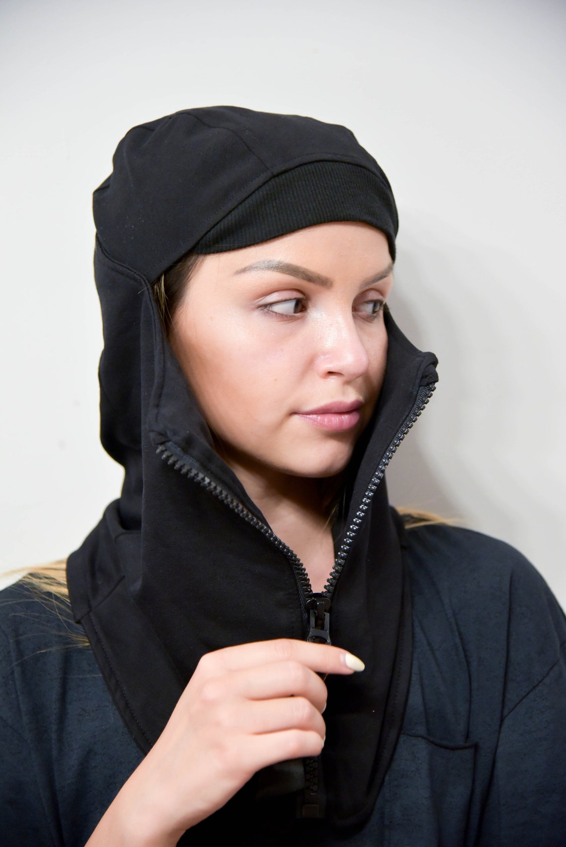 Handmade Black Zipper Mask/black Balaclava/hood Zipper Mask/hooded Mask ...