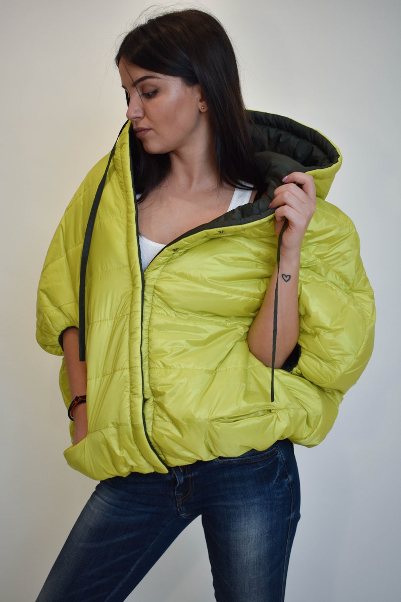 Yellow Quilted Jacket/windproof Jacket/yellow Warm Jacket/double Sided ...