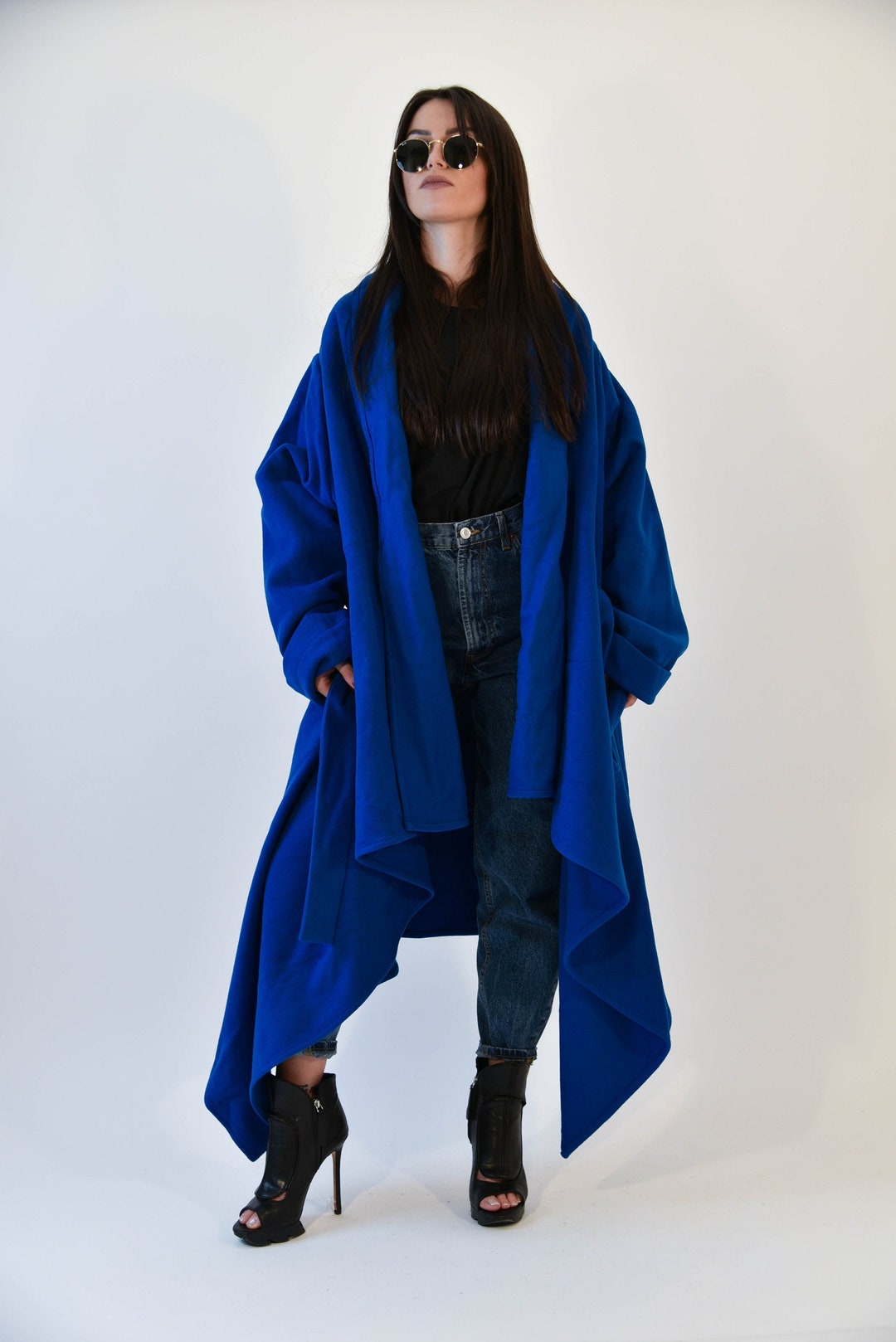 Oversized Wool Coat/extra Long Coat/cashmere Wool Coat /long Blue Coat ...