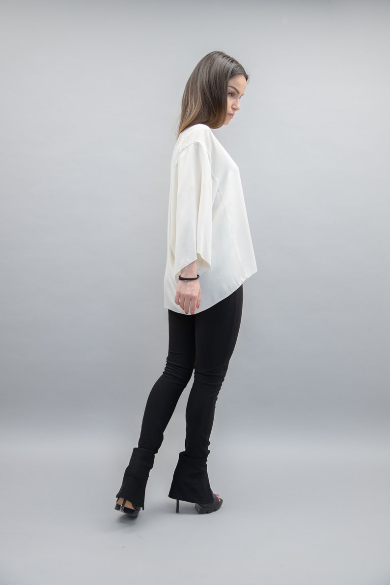 Handmade White Shirt/square Top/deep V Shirt/casual White - Etsy