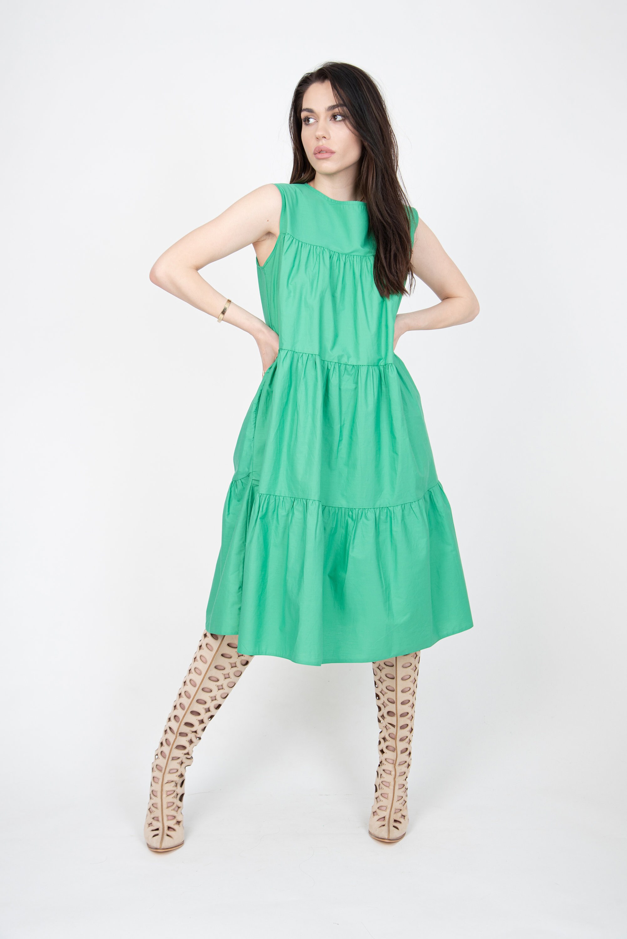 Ruffle Maxi Dress/Green Cotton Dress/Flowing Dress/Boho | Etsy