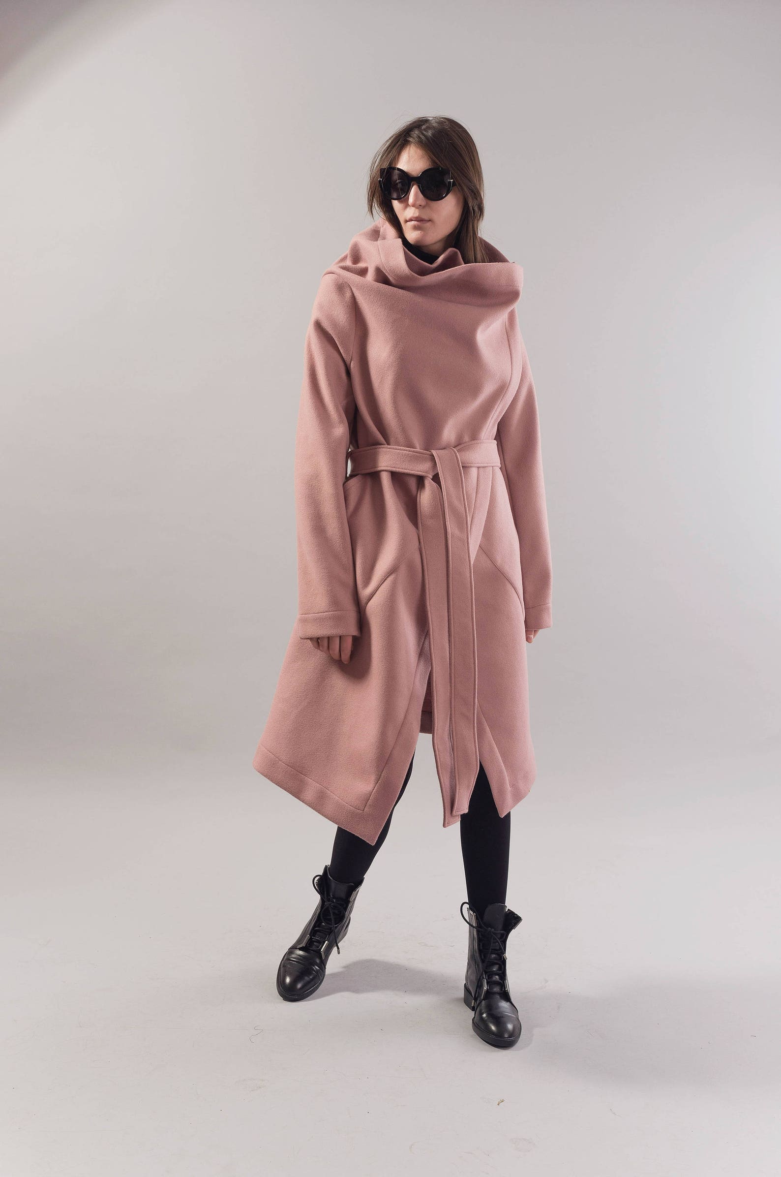 Pale Pink Wool Blend Coat/winter Cape Coat/cashmere Wool Coat/long ...