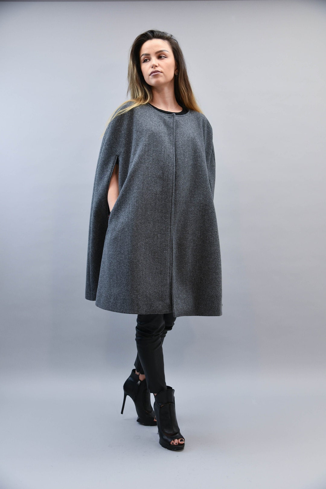 Grey Cape Coat/jacket for Women/grey Wool Cape/cape Jacket/fashion Cape ...