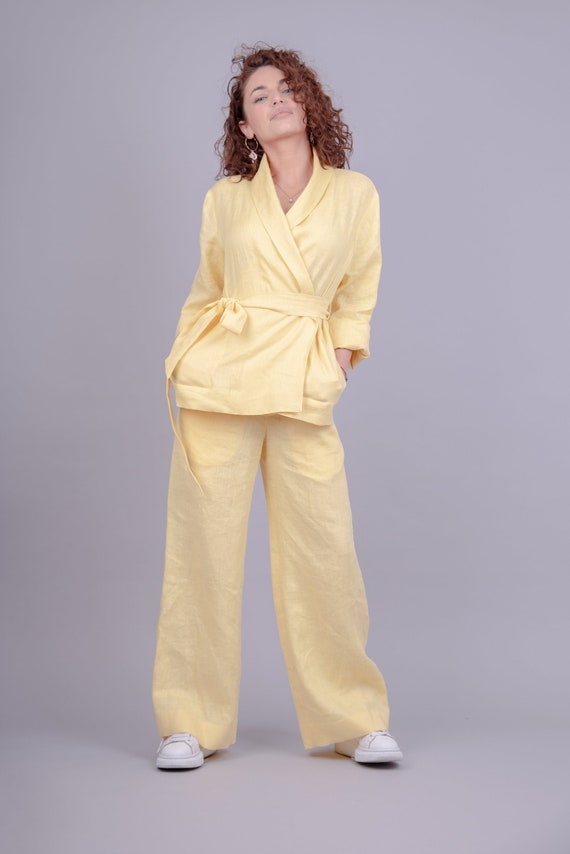 Linen Wrap Set/Linen Belted Wrap Shirt/Linen Elastic Band | Etsy