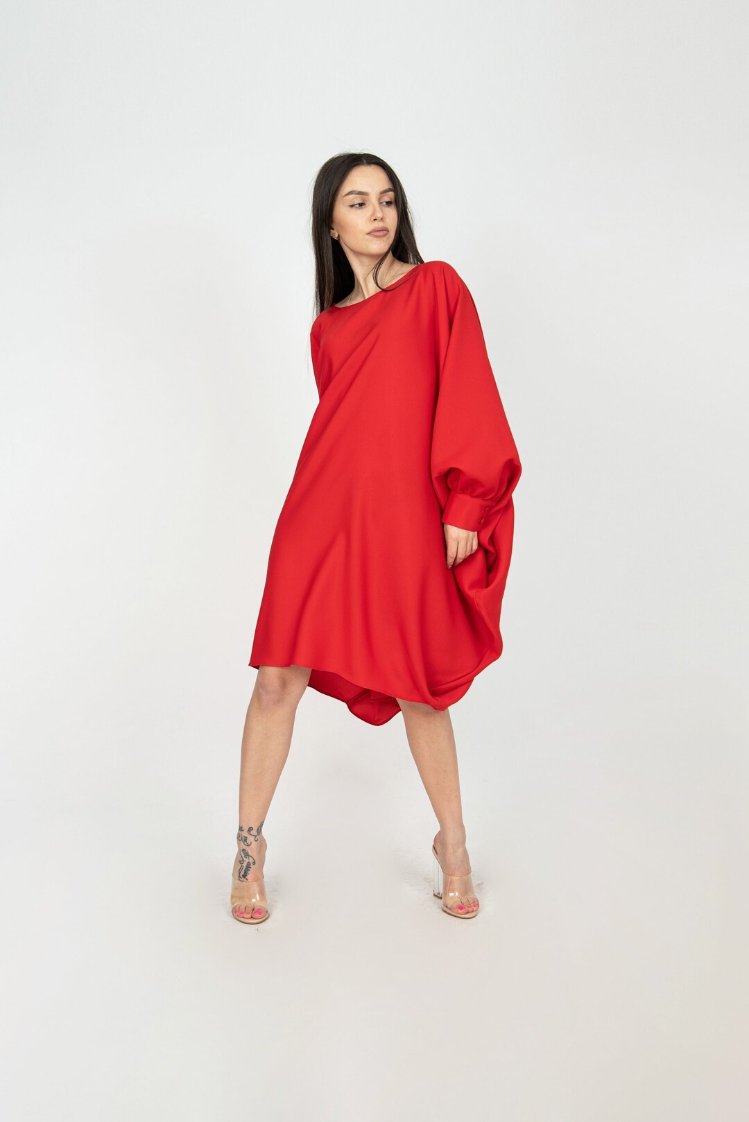 Red Oversized Dress/circle Red Dress/elegant Flowing Dress/handmade ...