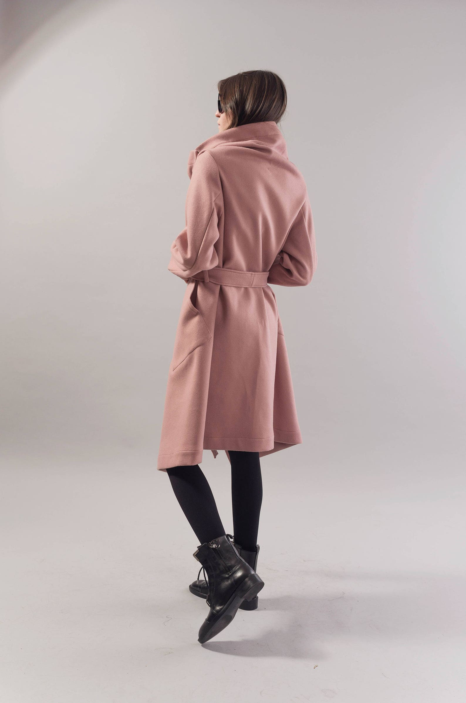 Pale Pink Wool Blend Coat/winter Cape Coat/cashmere Wool Coat/long ...