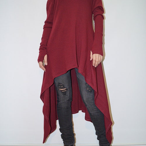 Red Asymmetrical Sweater/cozy Pullover/ Sweater Dress/knit - Etsy