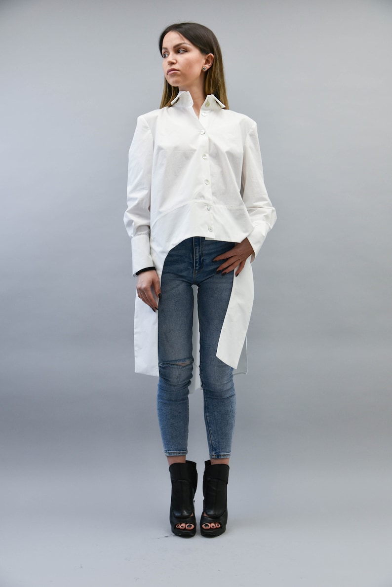Oversized Asymmetrical Button-up Top: Collared Shirt/f2194 - Etsy