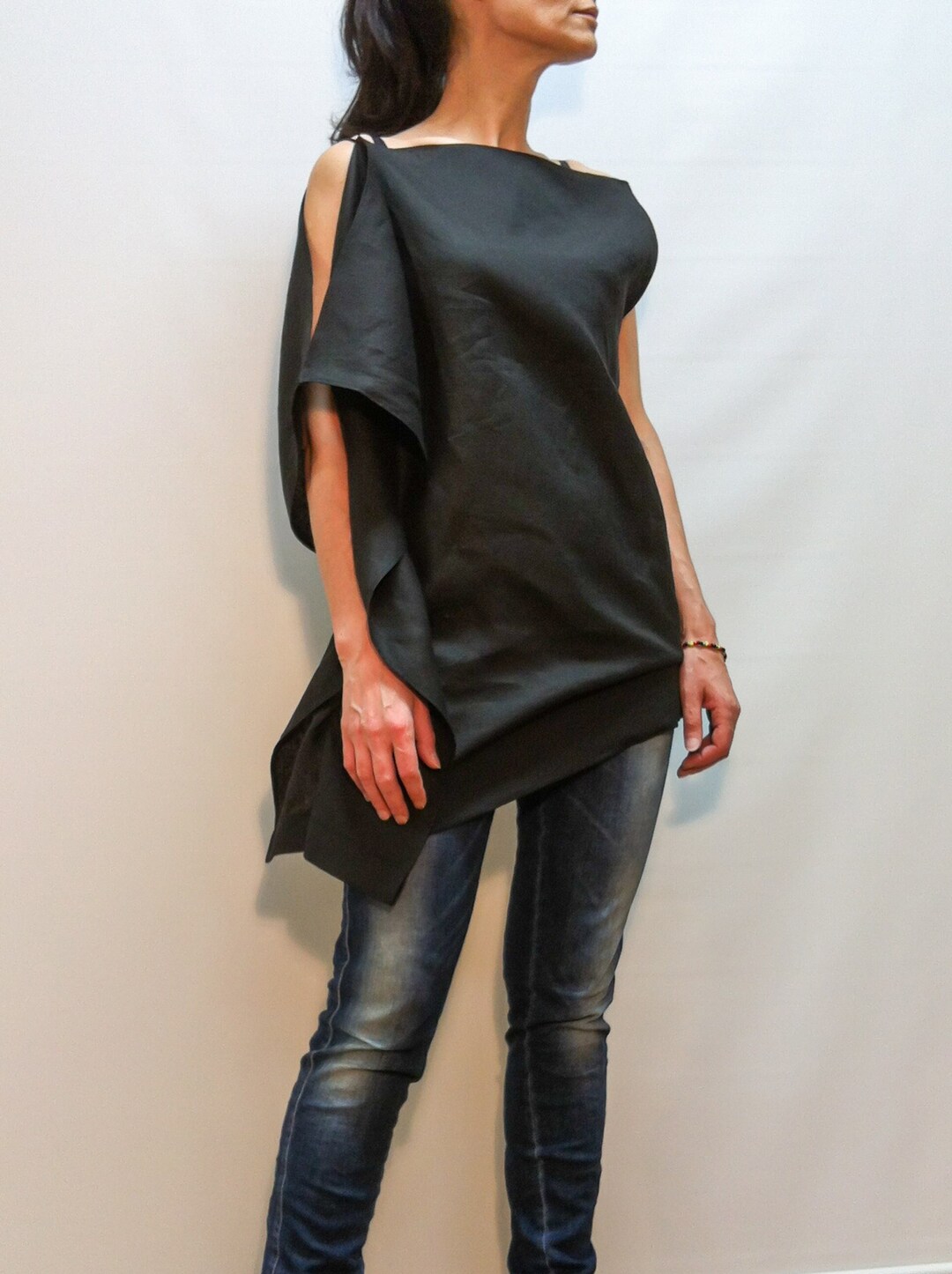 Handmade Asymmetrical Linen Tunic Top: Oversized Black Casual Top/f1148 ...