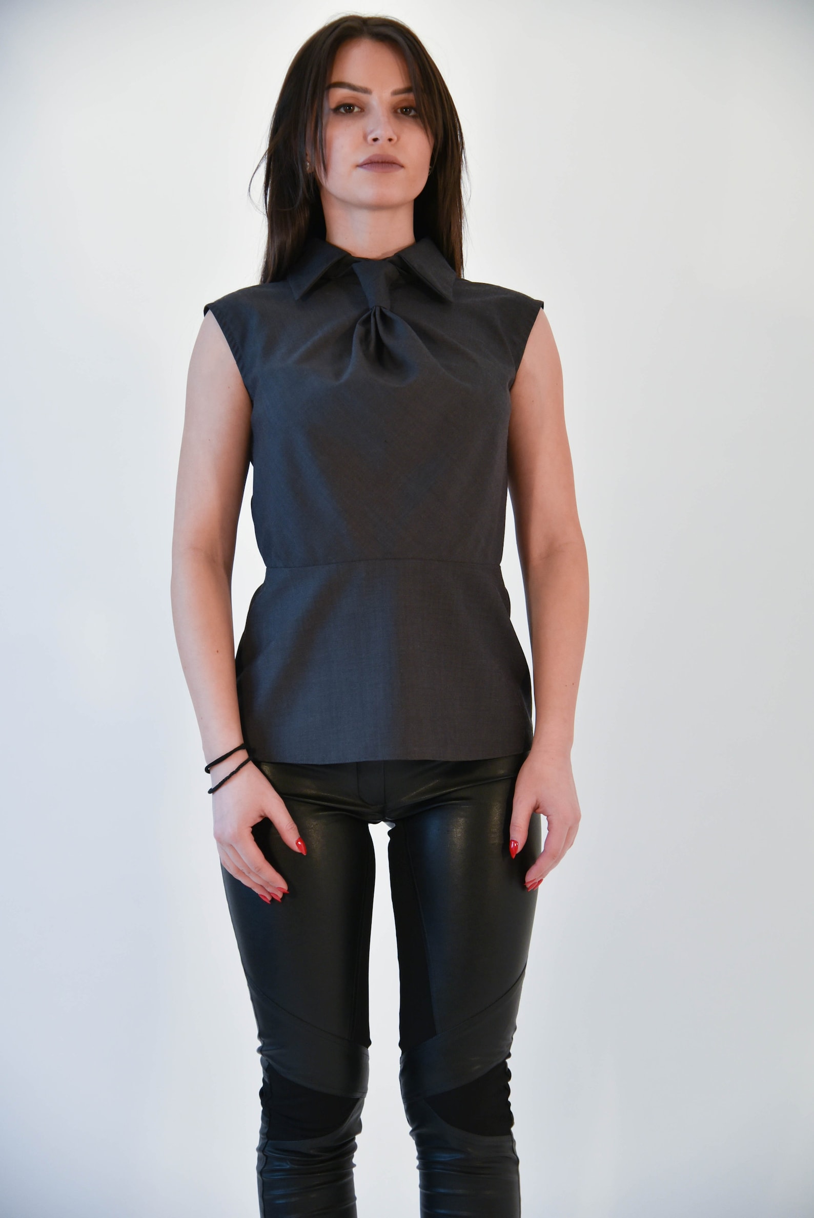 Smart Grey Shirt/collared Grey Top/sleeveless Shirt/handmade Wool Top ...