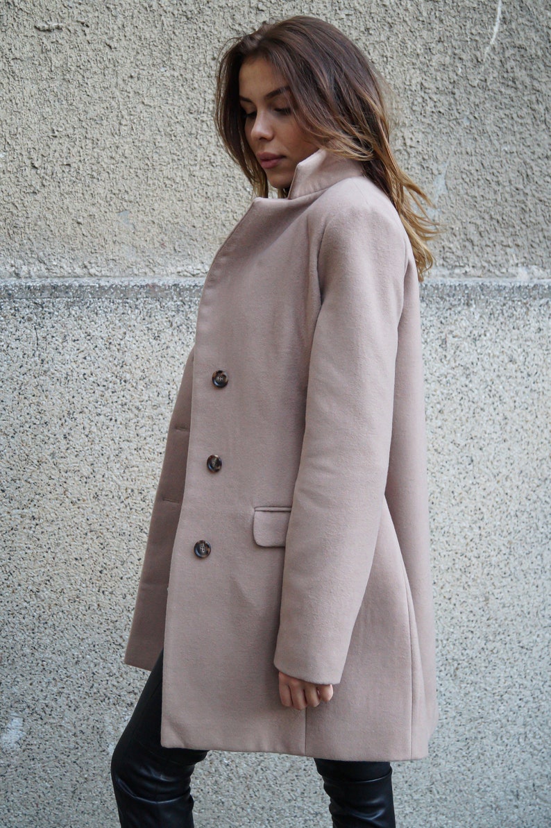 Beige Masculine Coat/long Wool Coat/winter Collar - Etsy