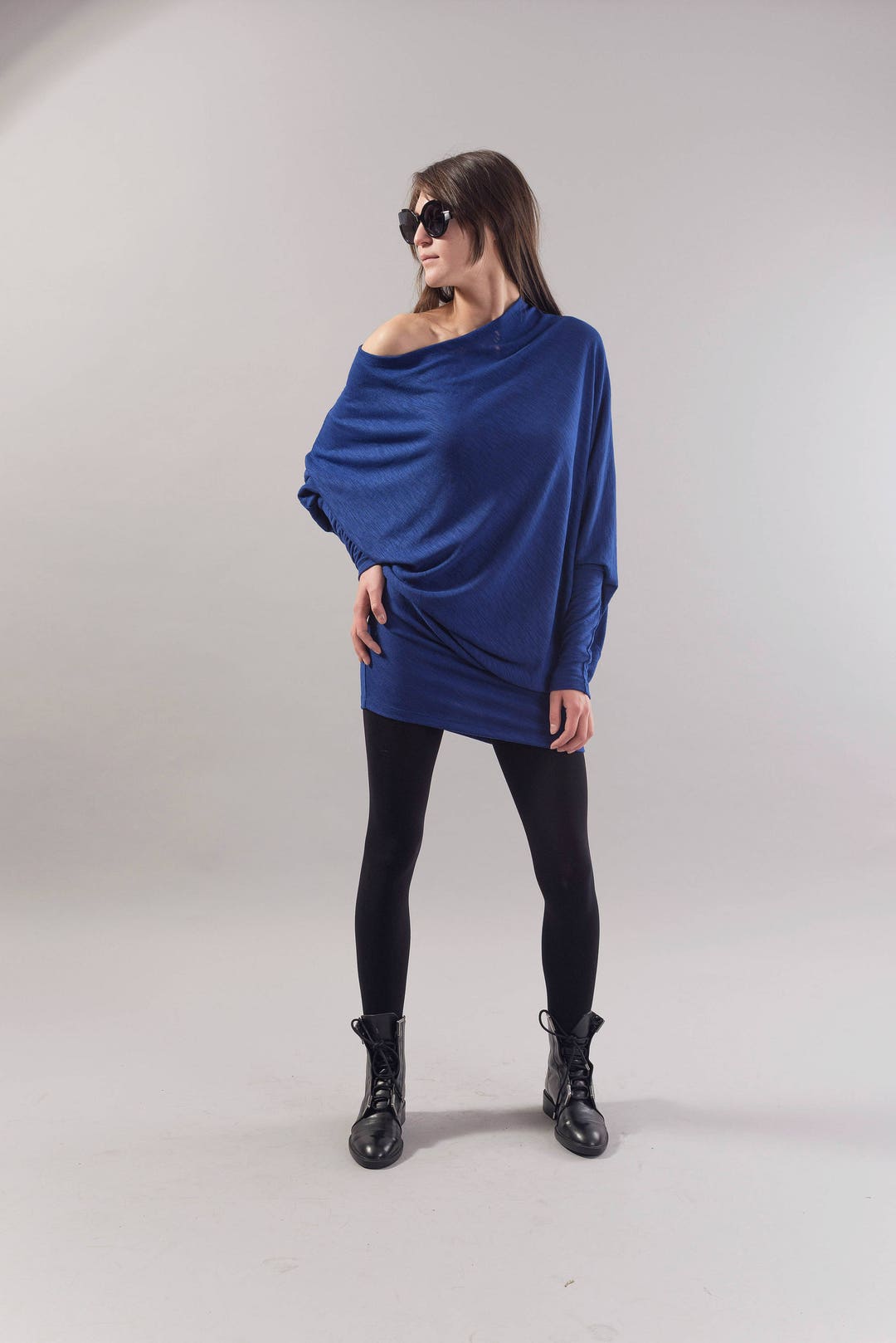 Loose Blue Blouse/knitwear/oversize Top/light Knit Sweater/extra Long ...