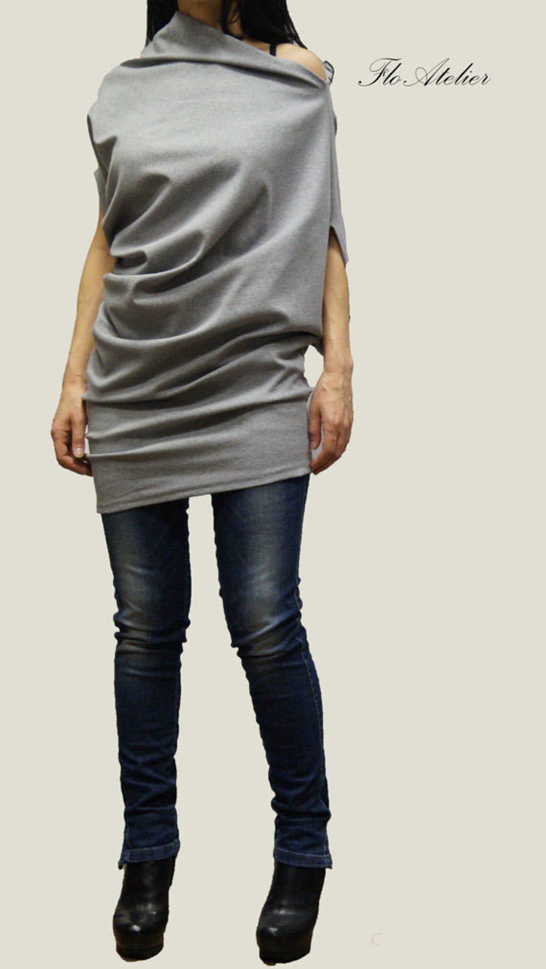 Asymmetrical Grey Tunic Dress, Ribbed Cotton Handmade Top - Etsy