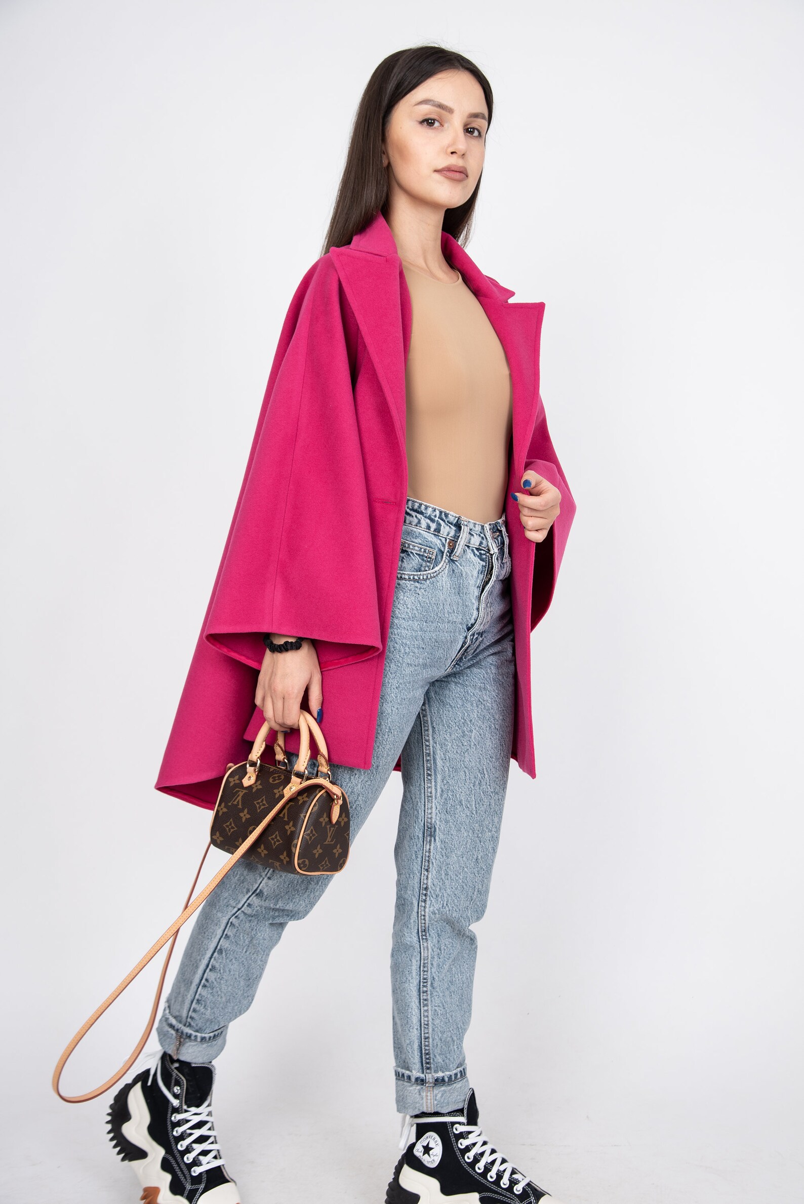 Winter Cape Coat/pink Wool Vest/wool Cape/cape Jacket/fashion Cape Coat ...