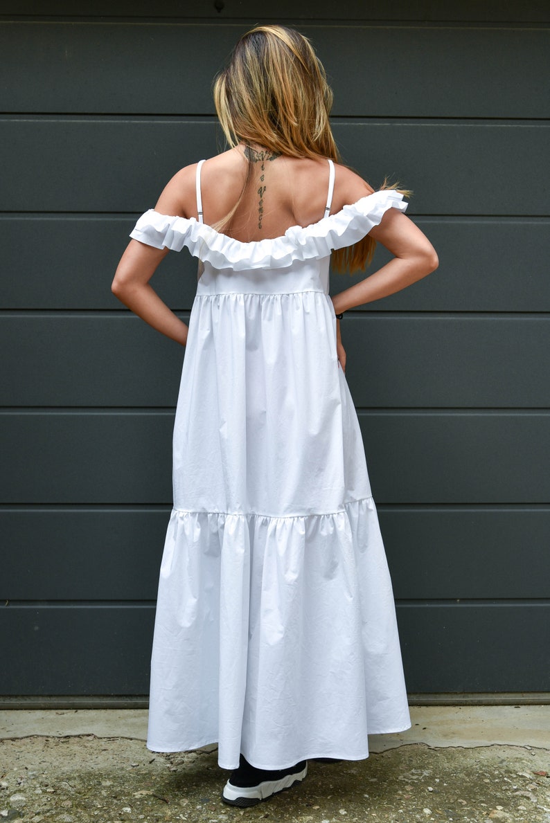 White Romantic Dress/Ruffled Dress/Off Shoulder Dress/Open | Etsy