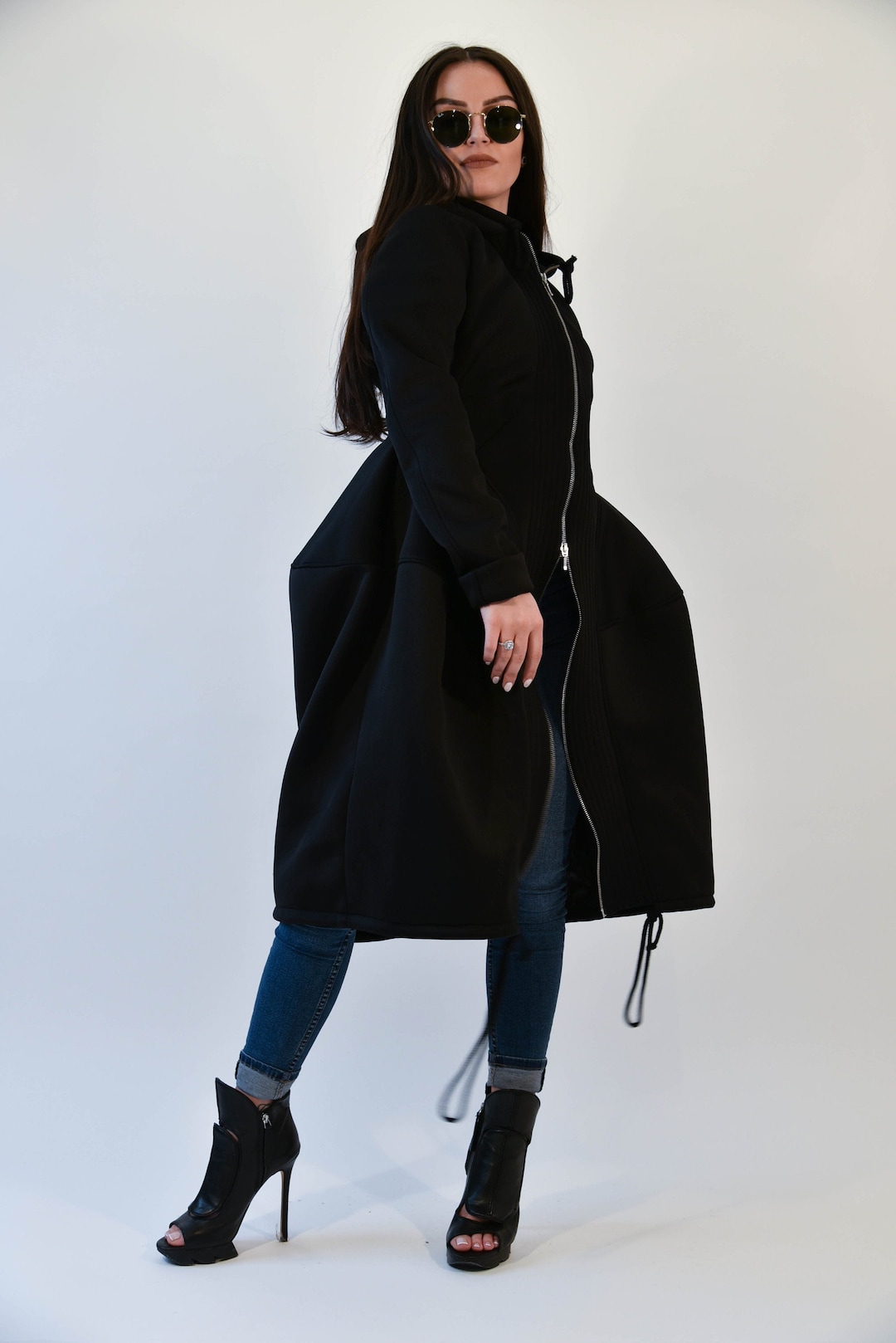 Hooded Long Neoprene Coat/winter Cape Coat/neoprene Coat/long Sleeve ...