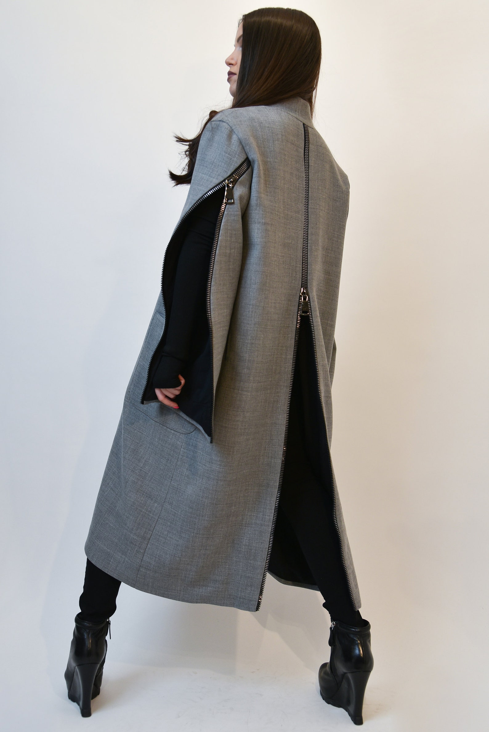 Patch Pocket Coat/long Wool Coat/all Season Collar - Etsy