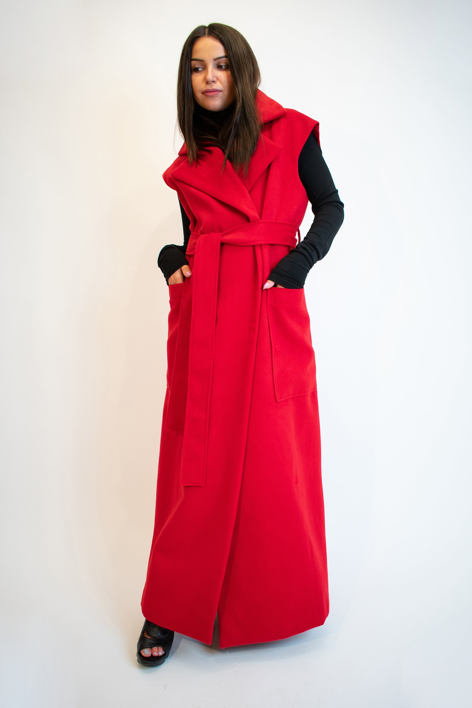 High Collar Vest/asymmetrical Vest With Pockets/wool Sleeveless Vest ...