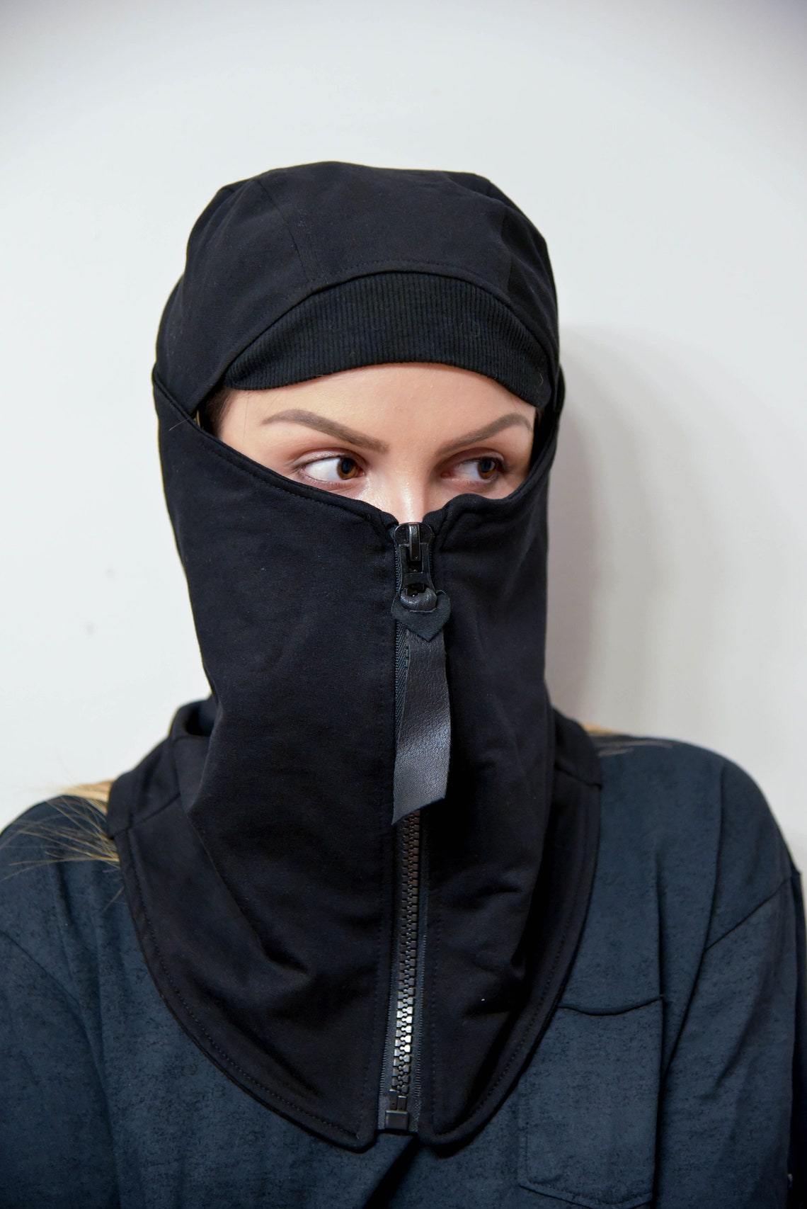 Handmade Black Zipper Mask/black Balaclava/hood Zipper Mask/hooded Mask ...