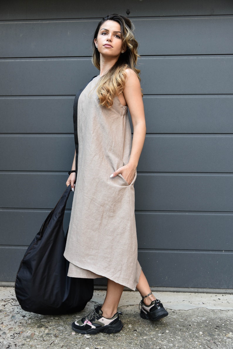 Overlapping Linen Dress/asymmetrical Dress/casual Linen - Etsy