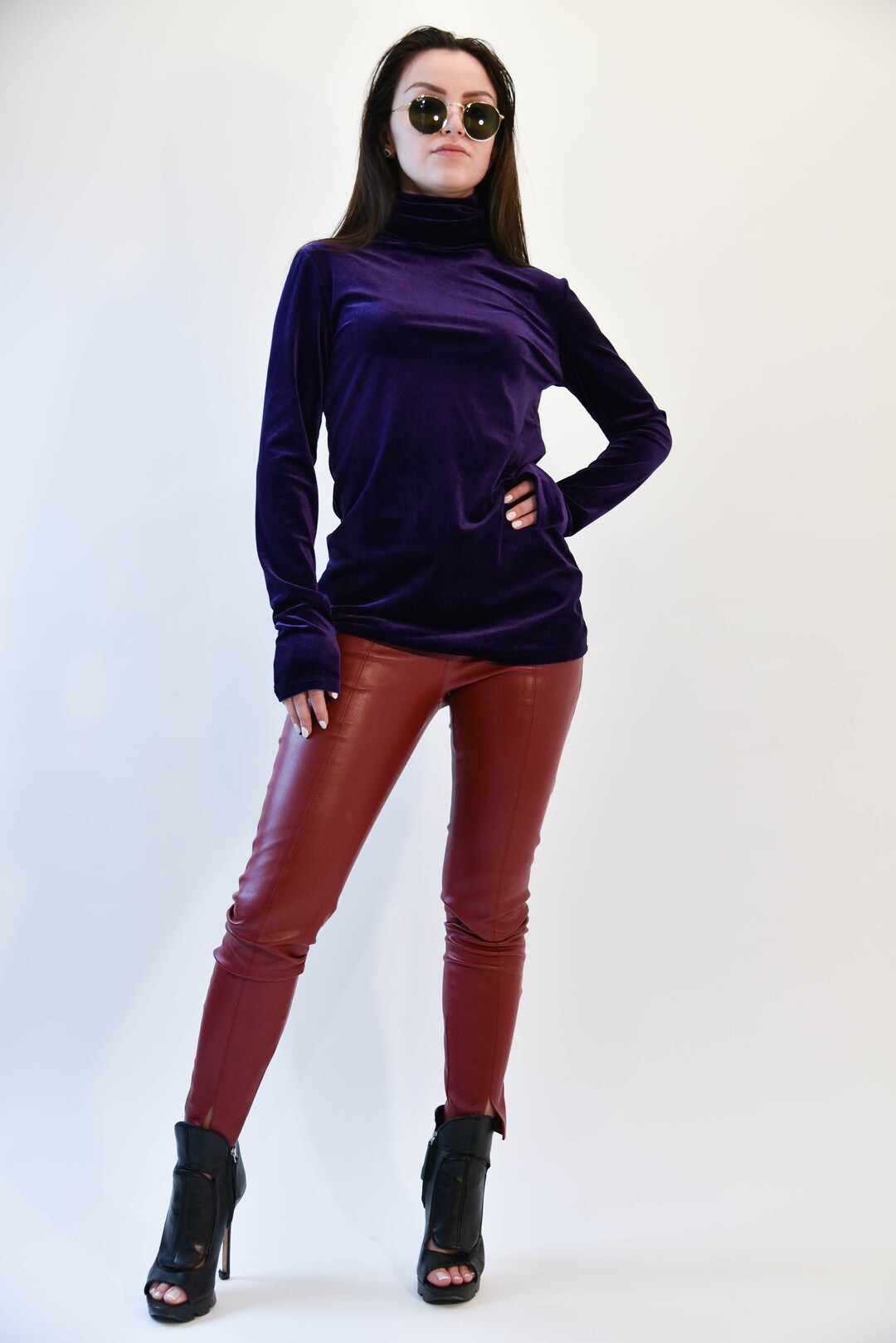 Purple Velvet Tunic/women's Casual Blouse/casual Purple Top/handmade ...