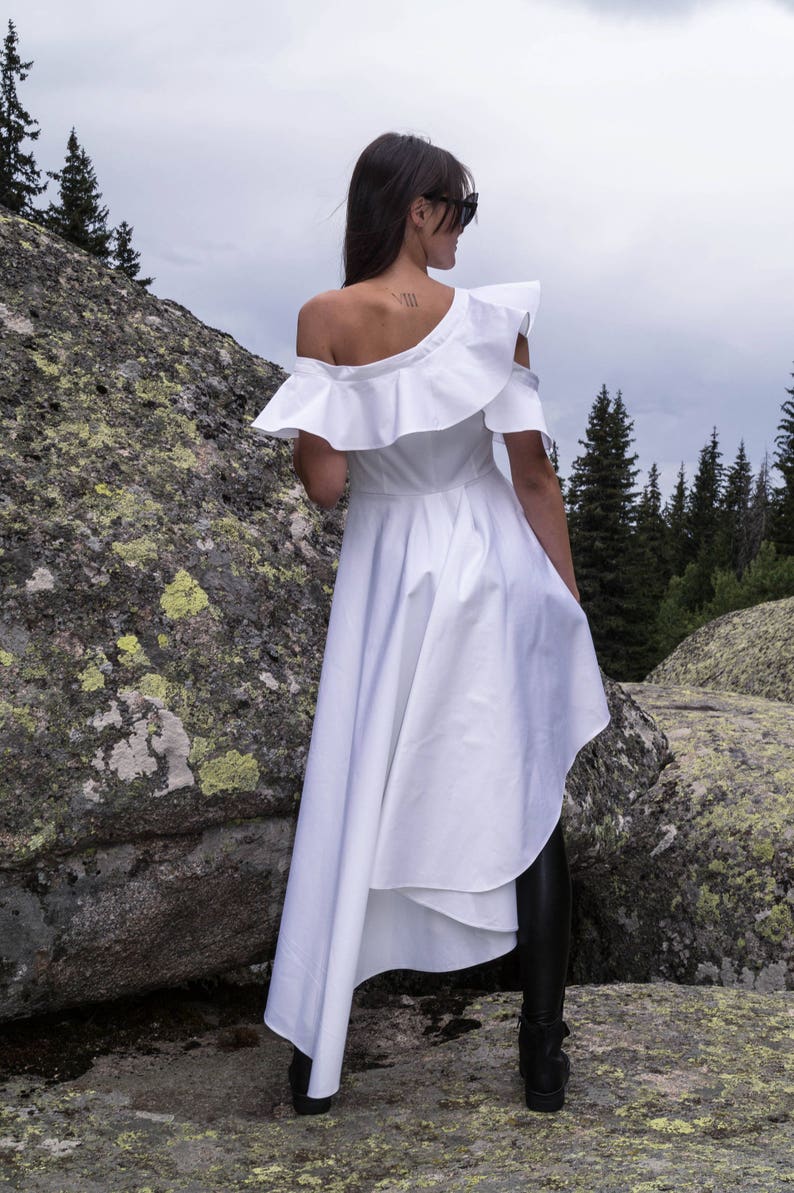 NEW off Shoulder Dress/asymmetrical Dress/ruffled Dress/white Kaftan ...