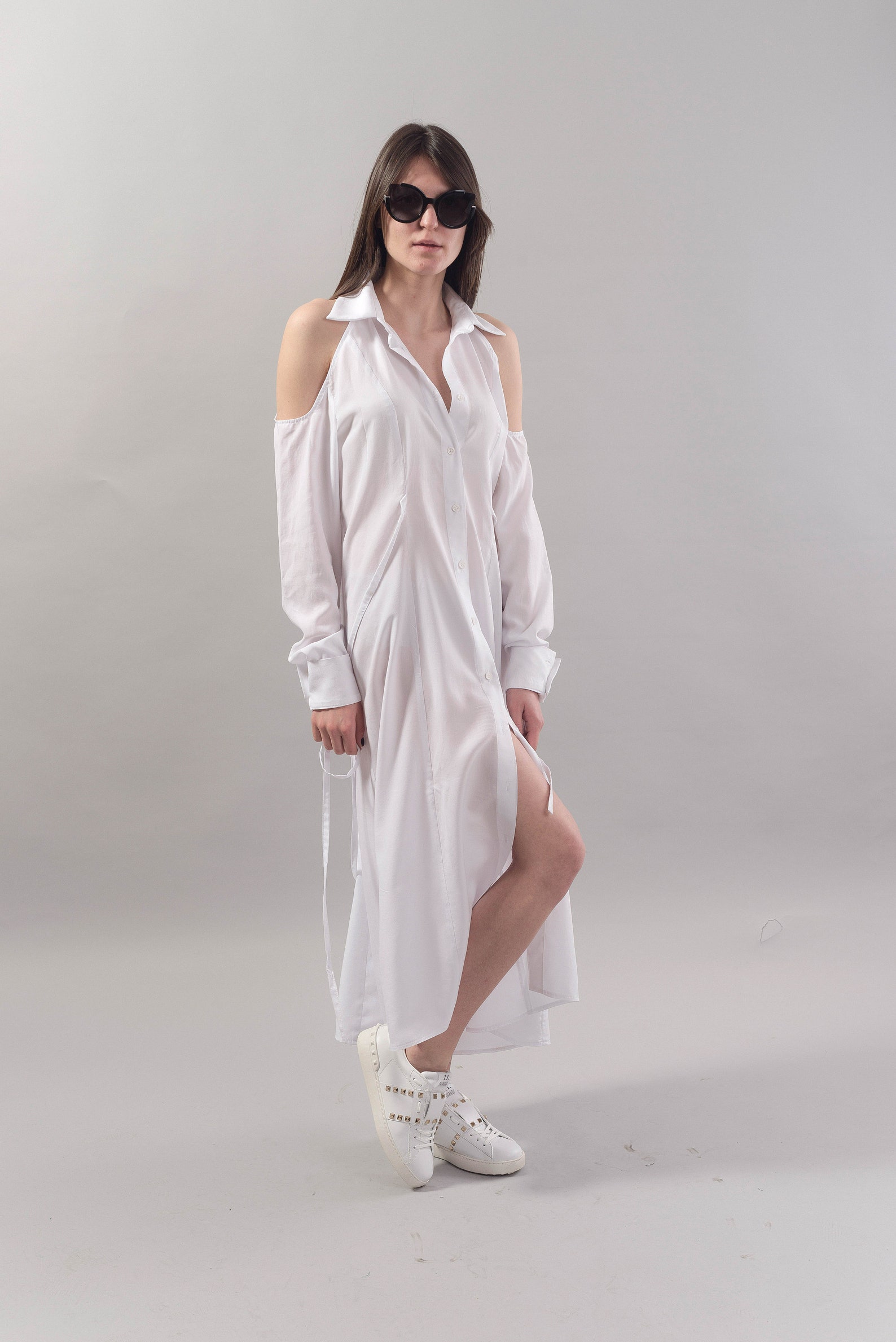 Open Shoulders Dress/long Shirt-dress/cotton - Etsy