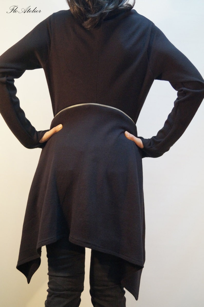 Black Asymmetrical Sweater With Zipper/sweater Dress/knitwear Dress ...