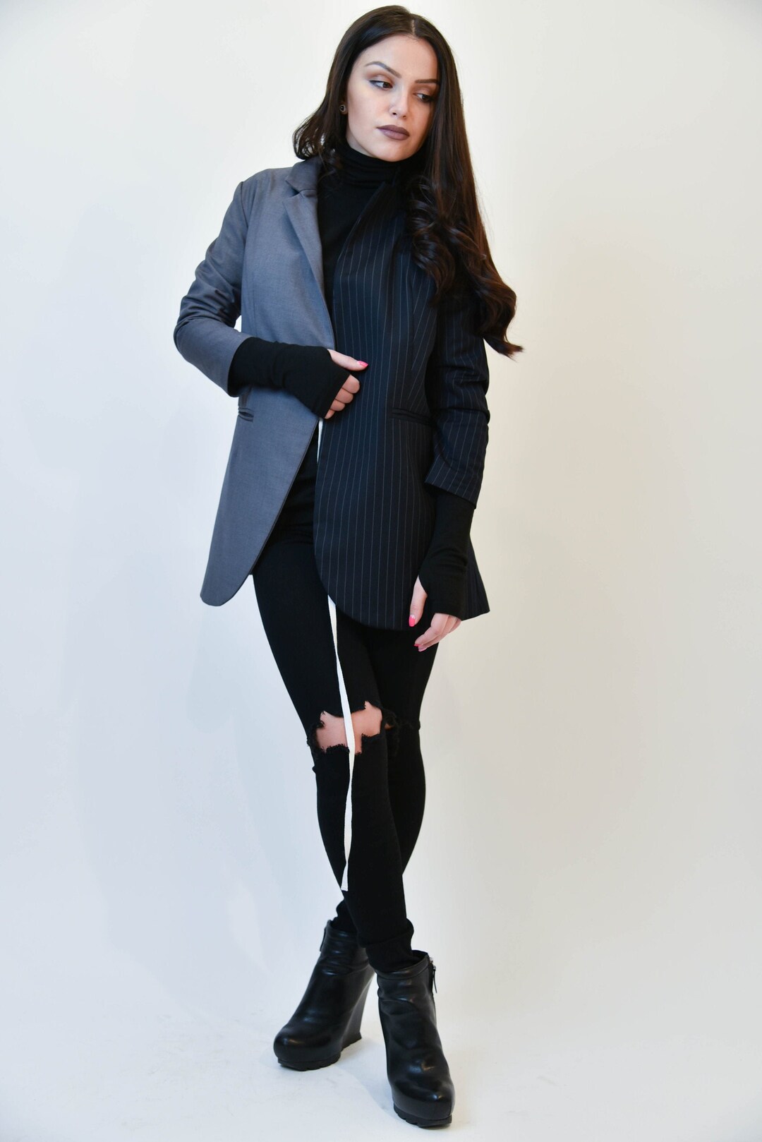 Oversized Coat/trendy Coat/extravagant Two-coloured Jacket/asymmetrical ...