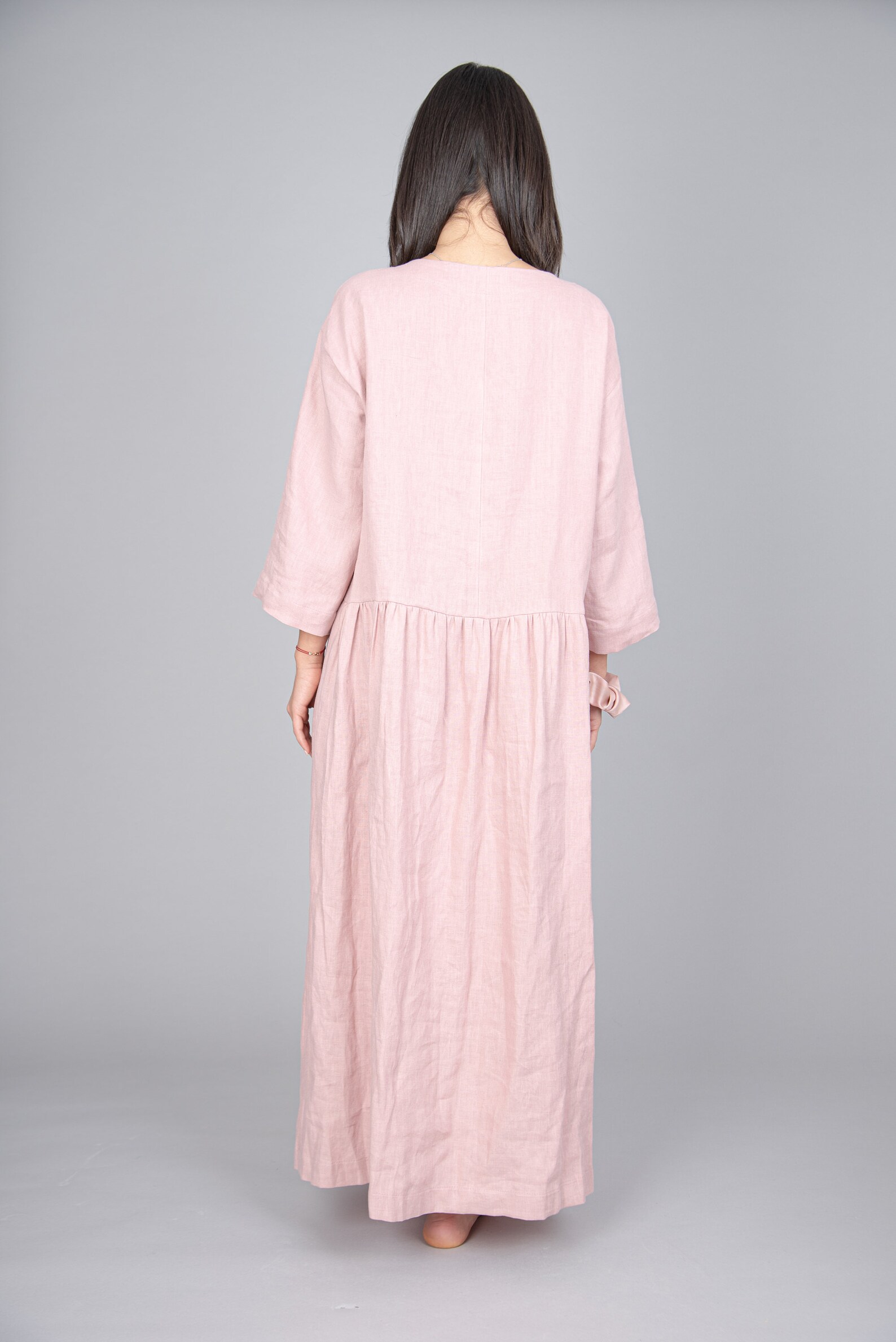 Blush Linen Maxi Dress, Casual Summer Kaftan - Etsy