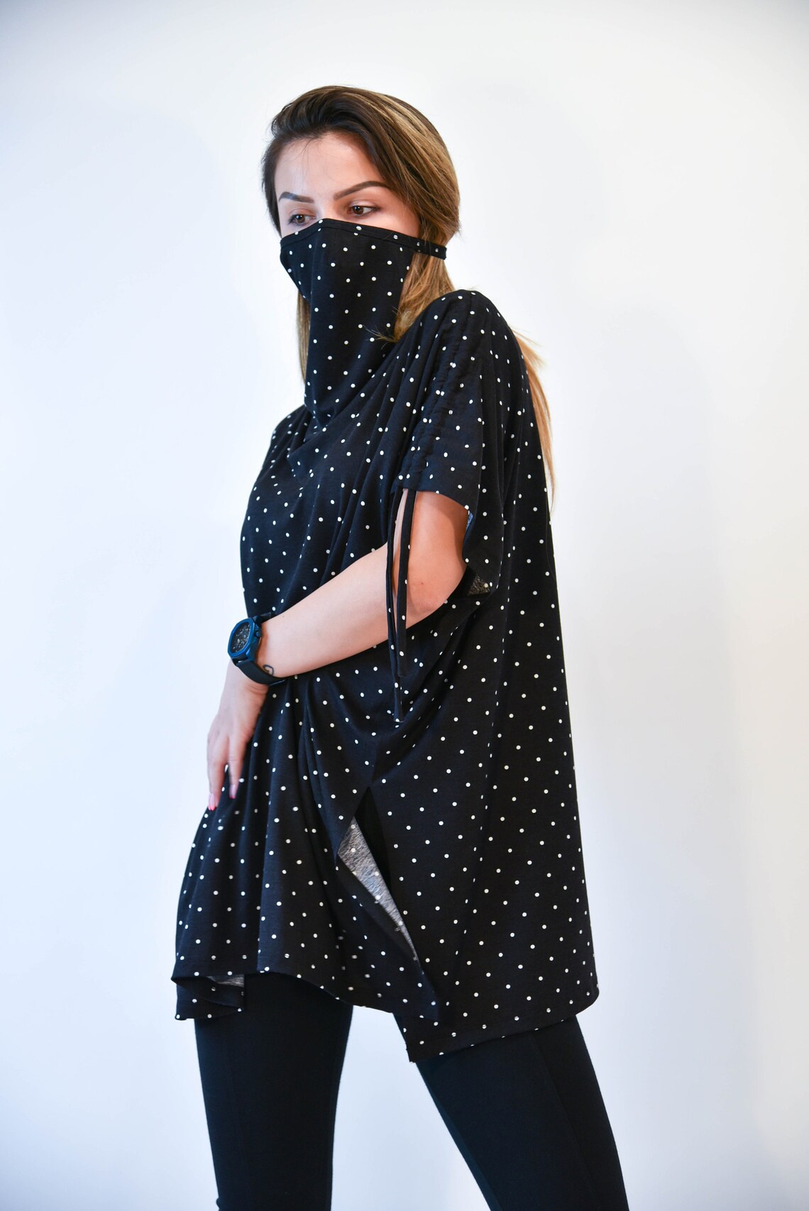 2 in 1 Long Tunic With Face Mask/shirt With Integrated Mask/handmade ...