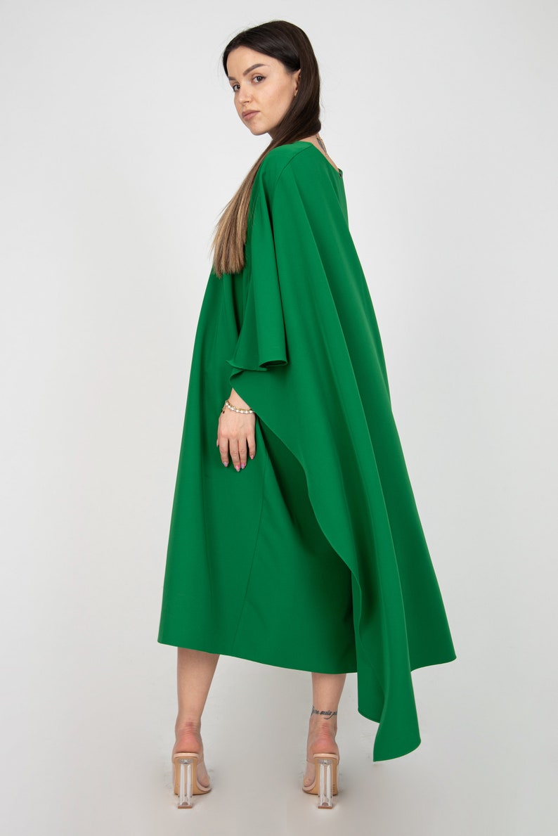 Green Cape Dress/oversized Dress/elegant Flowing Dress/handmade Dress ...