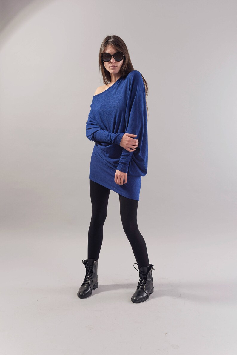 Loose Blue Blouse/knitwear/oversize Top/light Knit Sweater/extra Long ...