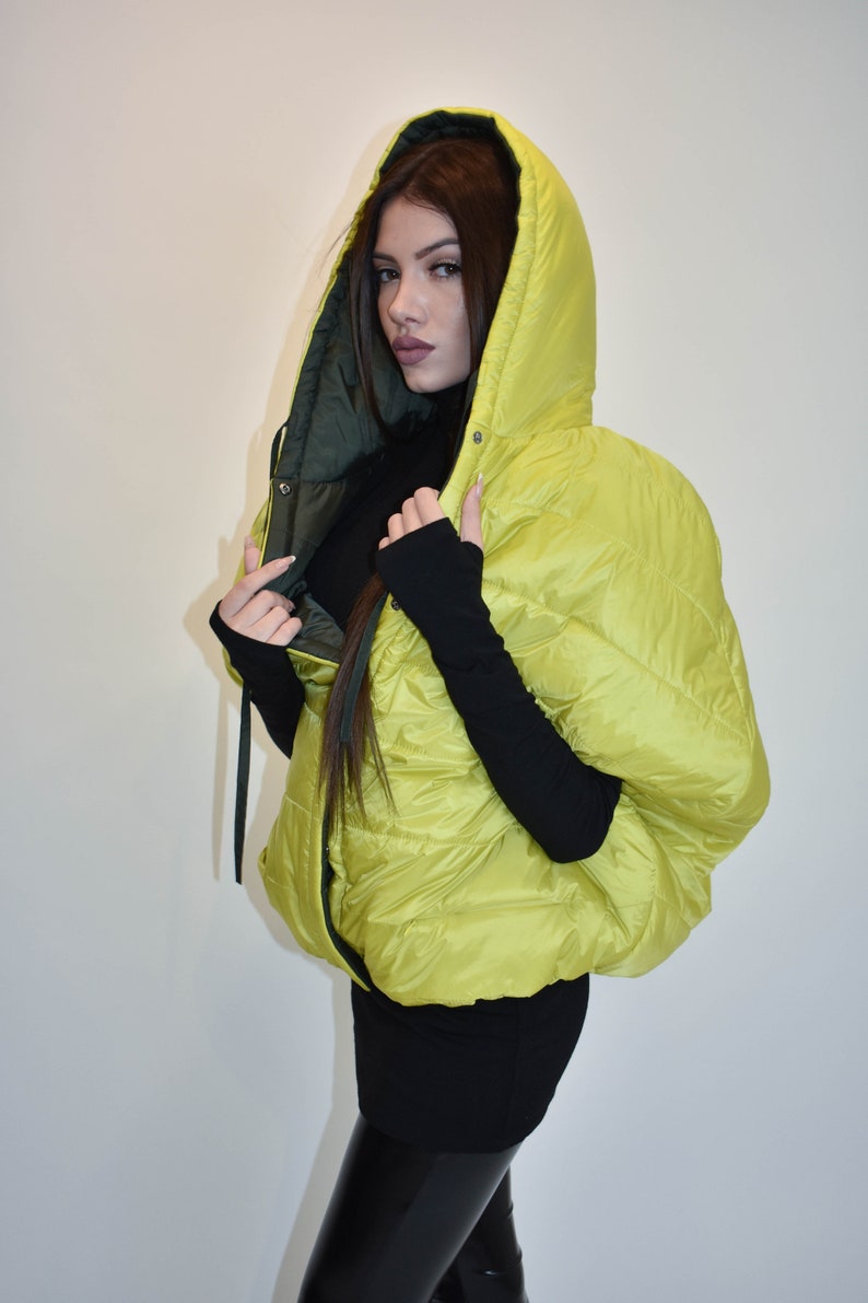 Yellow Quilted Jacket/windproof Jacket/yellow Warm Jacket/double Sided ...
