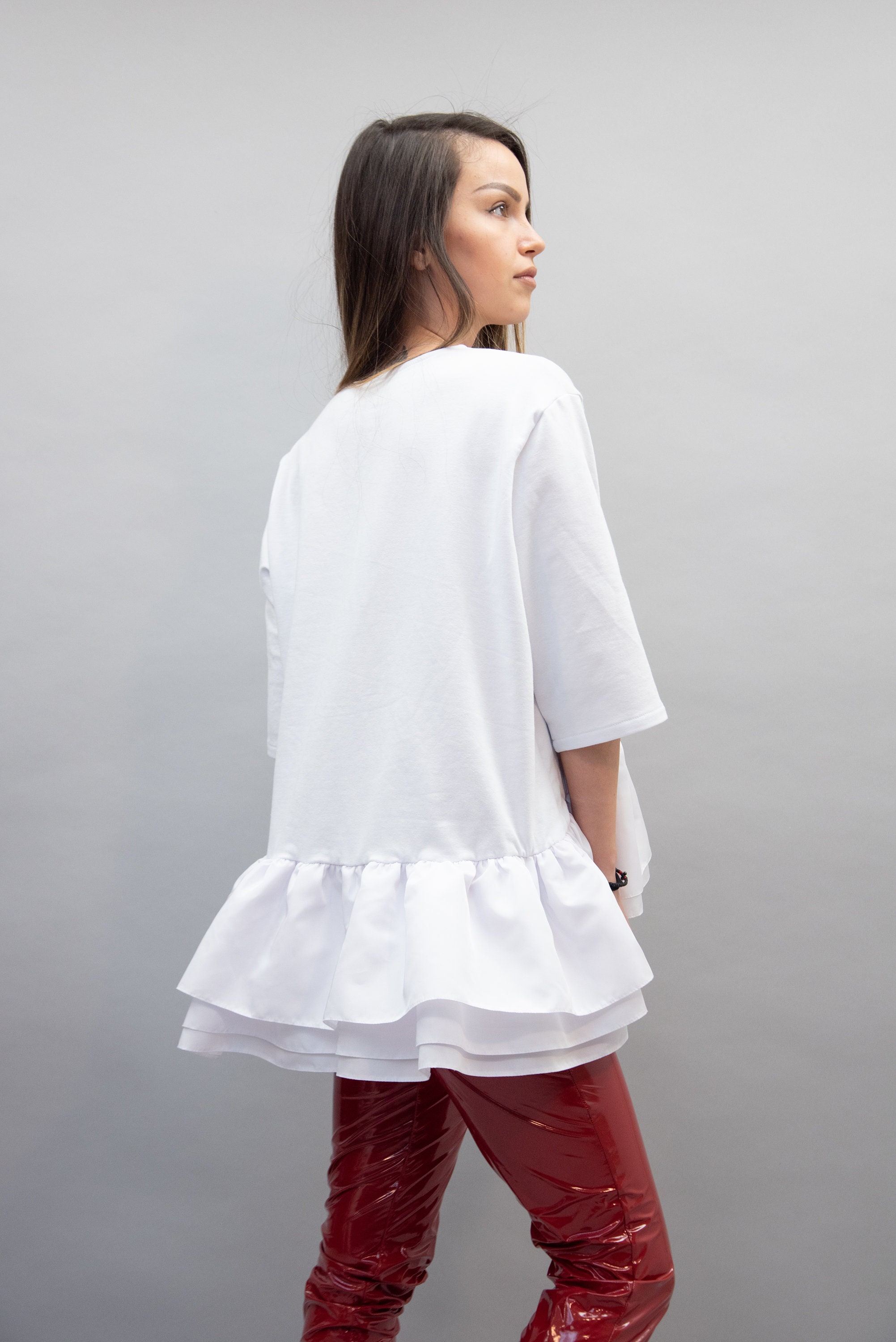 Loose White Blouse/Oversized T-Shirt/Ruffled Taffeta | Etsy