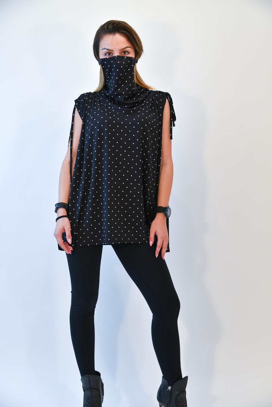 2 in 1 Long Tunic With Face Mask/shirt With Integrated Mask/handmade ...