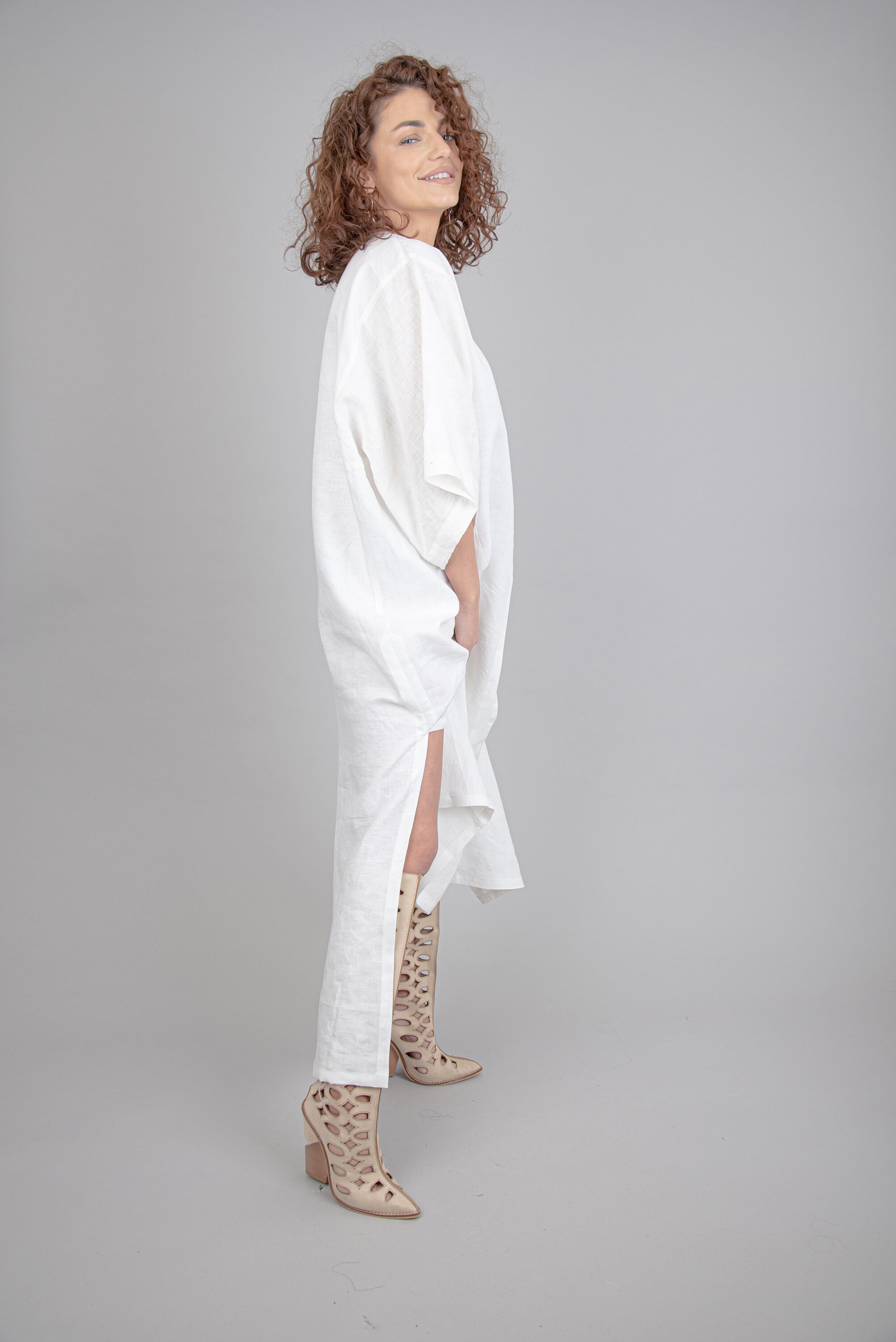 White Linen Robe/oversized Linen Dress/white Tunic/casual Blouse/linen ...