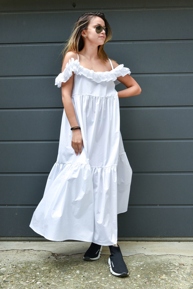 White Romantic Dress/ruffled Dress/off Shoulder Dress/open - Etsy