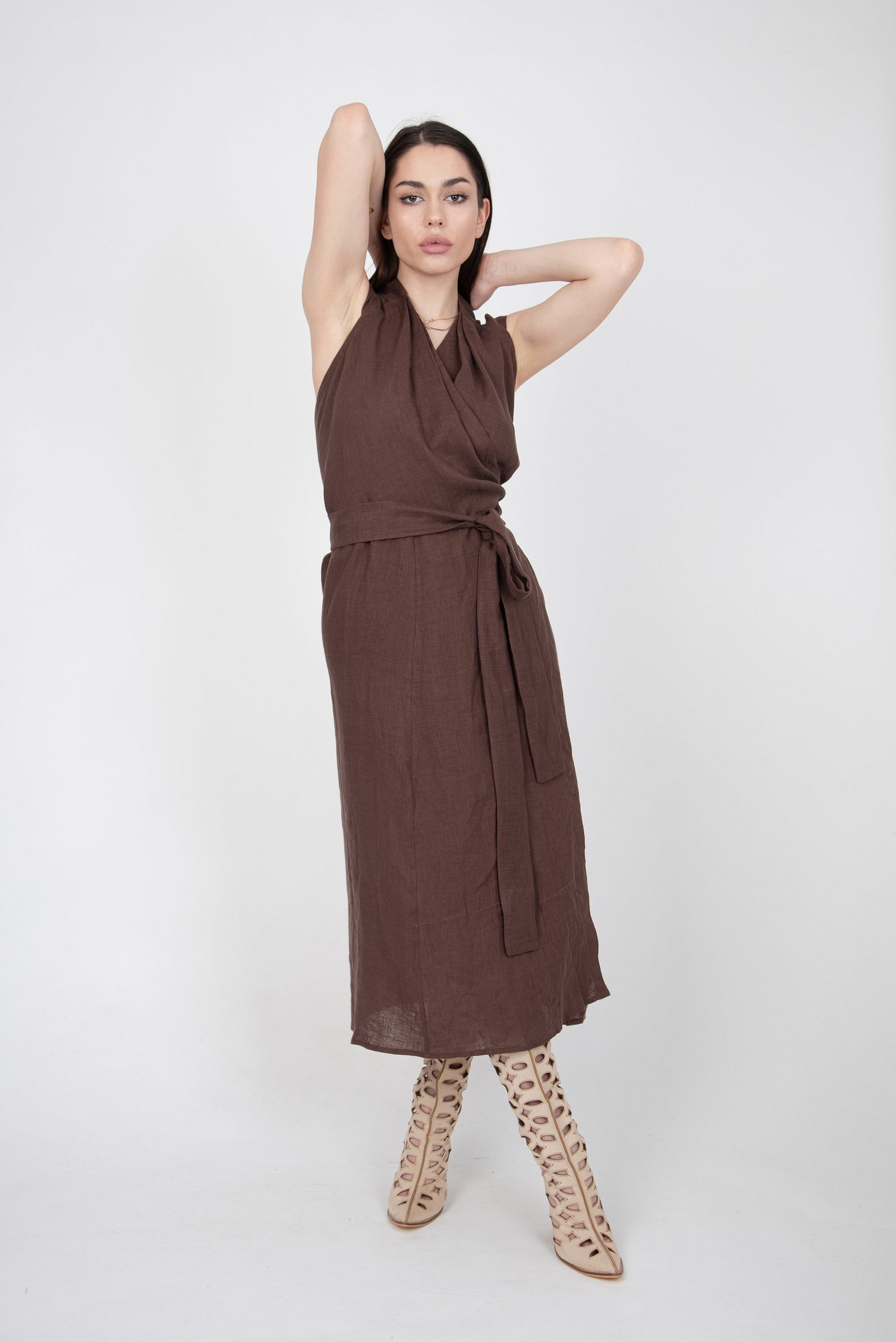 Hooded Linen Dress/linen Open Back Dress/linen Wrap | Etsy