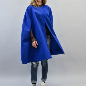 Outspread Cape Coat/cashmere Blend Cape/wool Blue Cape/cape Jacket ...