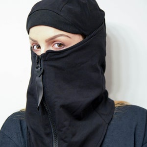 Handmade Black Zipper Mask/black Balaclava/hood Zipper Mask/hooded Mask ...