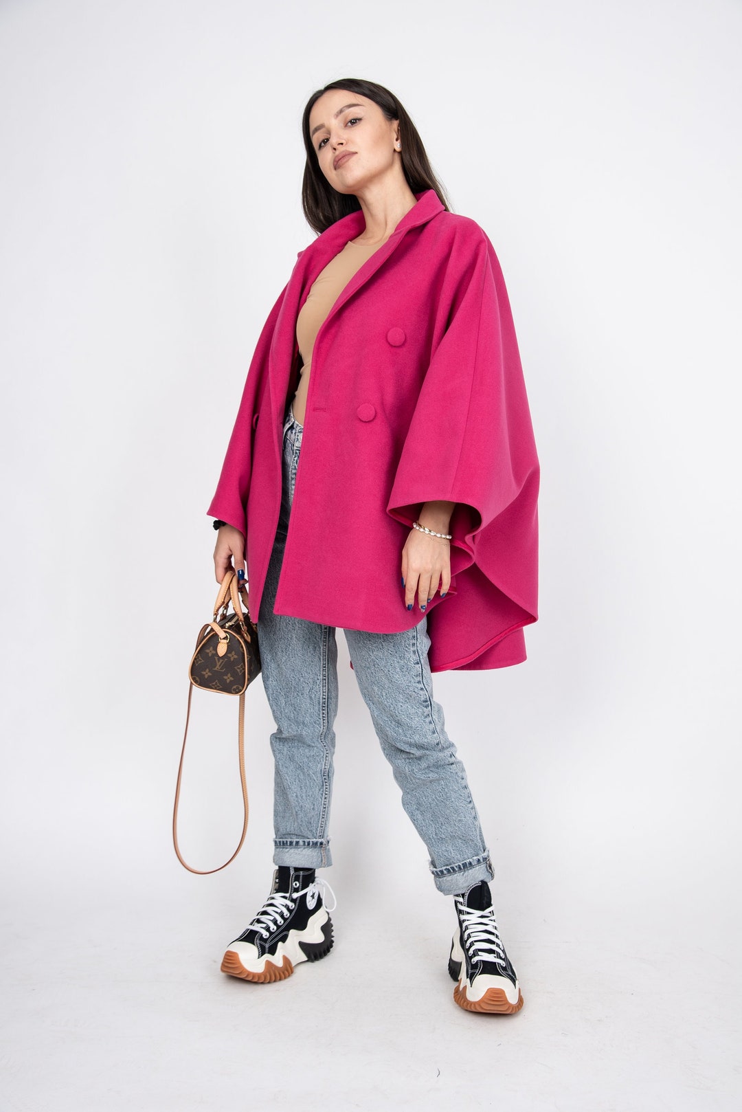 Winter Cape Coat/pink Wool Vest/wool Cape/cape Jacket/fashion Cape Coat ...