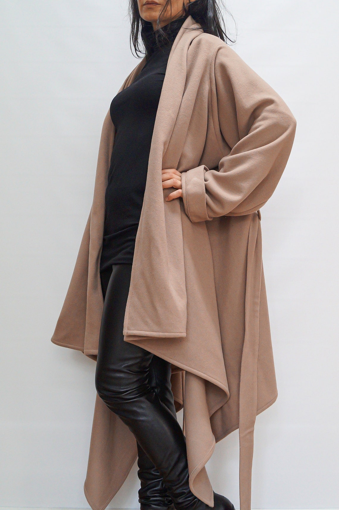 Beige Long Wool Coat/winter Cape Coat/cashmere Wool Coat/long - Etsy