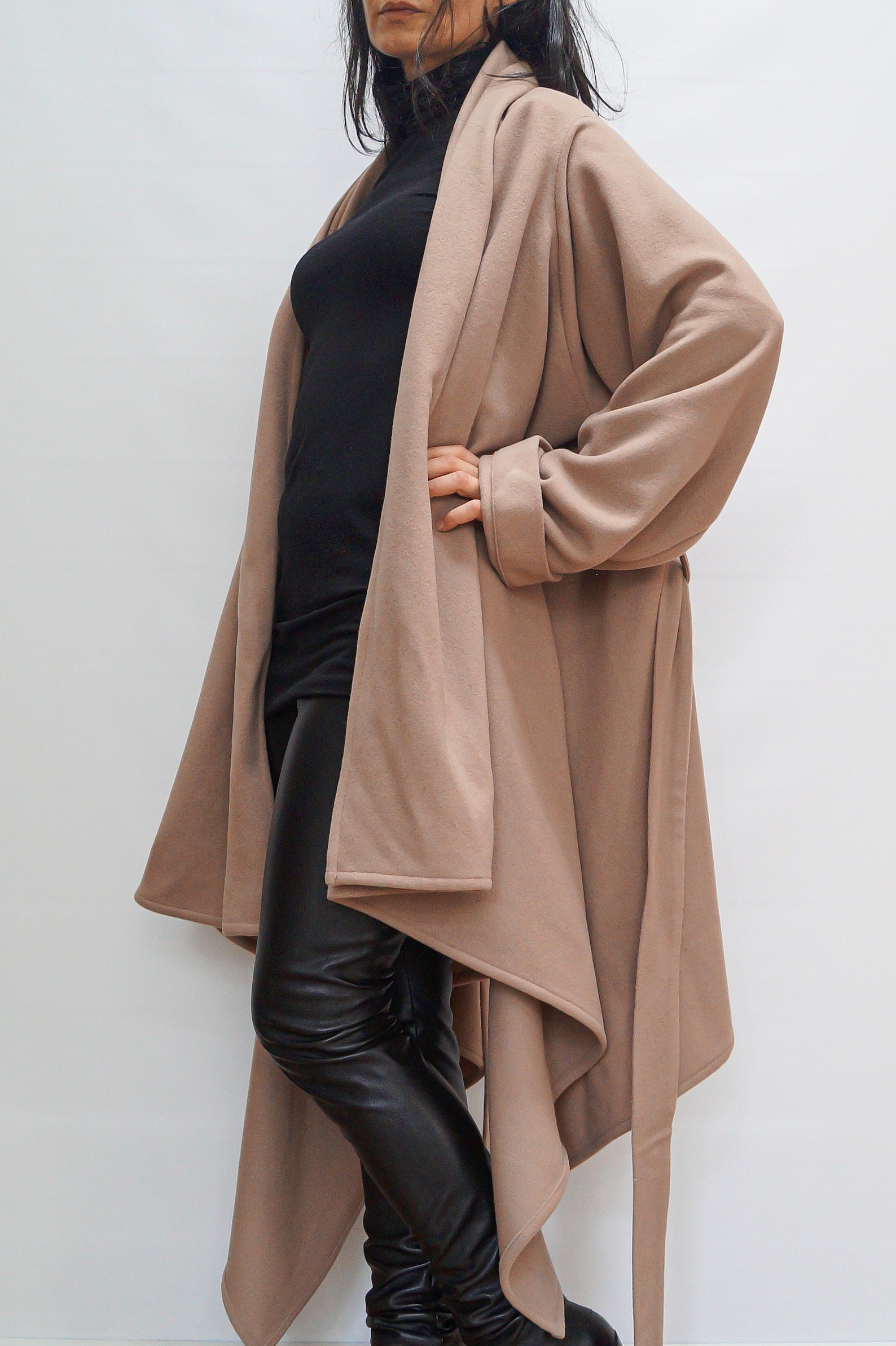 Beige Long Wool Coat/winter Cape Coat/cashmere Wool Coat/long - Etsy